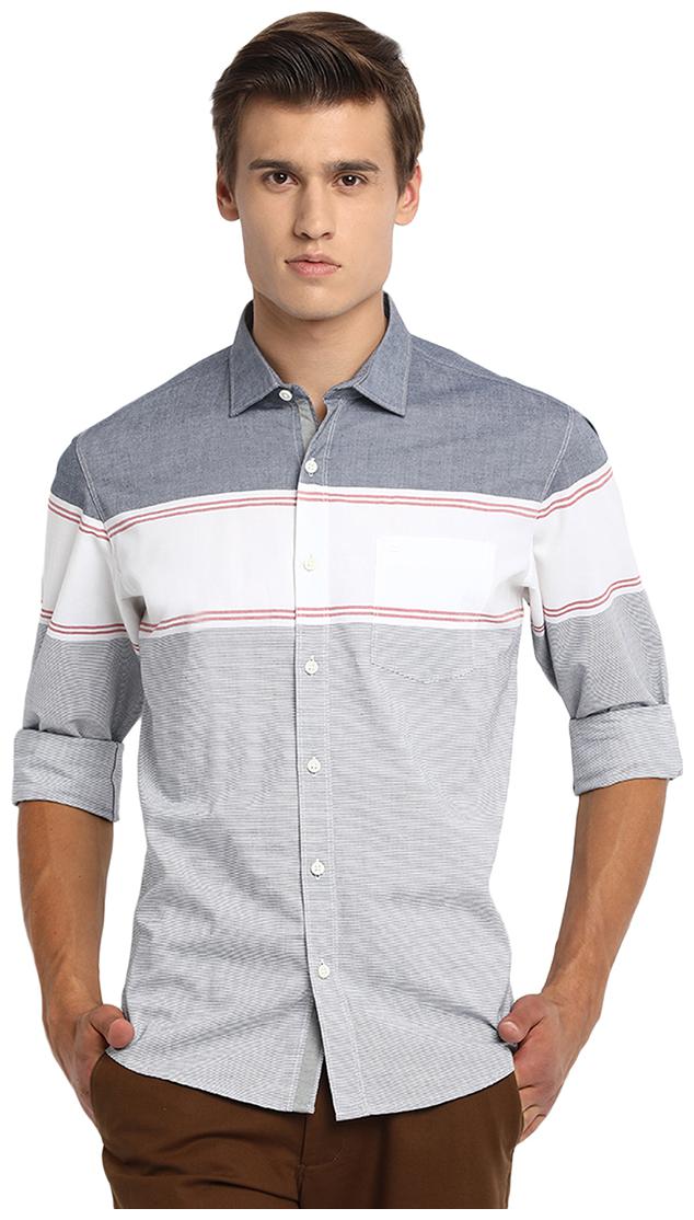 Buy BASICS Men Blue Horizontal Stripes Slim Fit Casual Shirt Online at ...