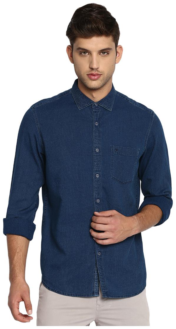 Buy BASICS Men Blue Solid Slim Fit Casual Shirt Online at Low Prices in ...