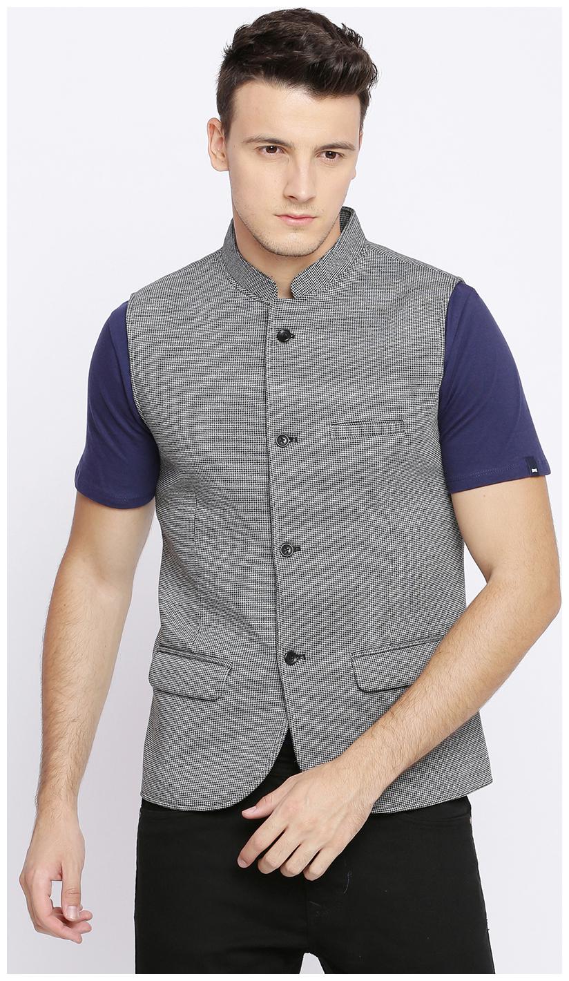 Buy BASICS Men Grey Solid Slim Fit Ethnic Jacket Online at Low Prices ...