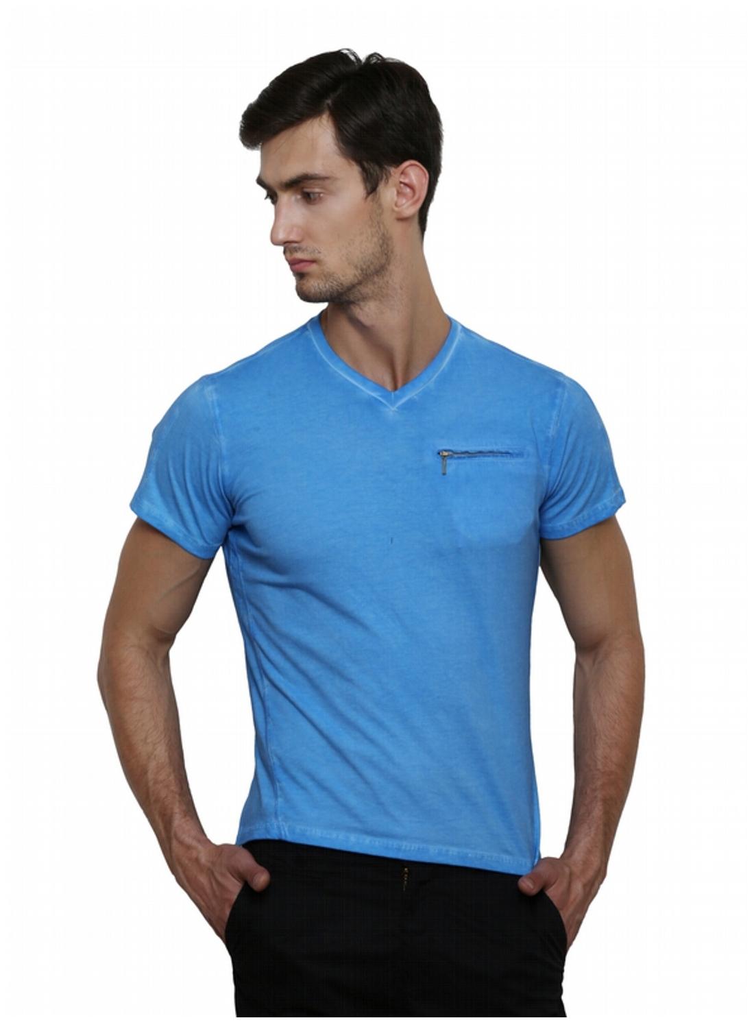 Buy Le Bourgeois Blue Color With Pocket Cotton T-shirt For Men Online ...