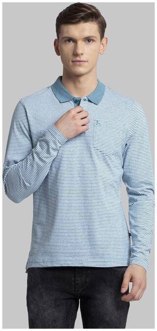 Buy Parx Men Regular Fit Polo Neck Striped T Shirt Green Online At Low