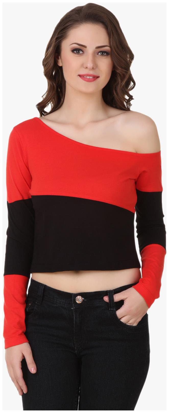 Buy Texco Red & Black One Off Shoulder Crop Top Online at Low Prices in ...
