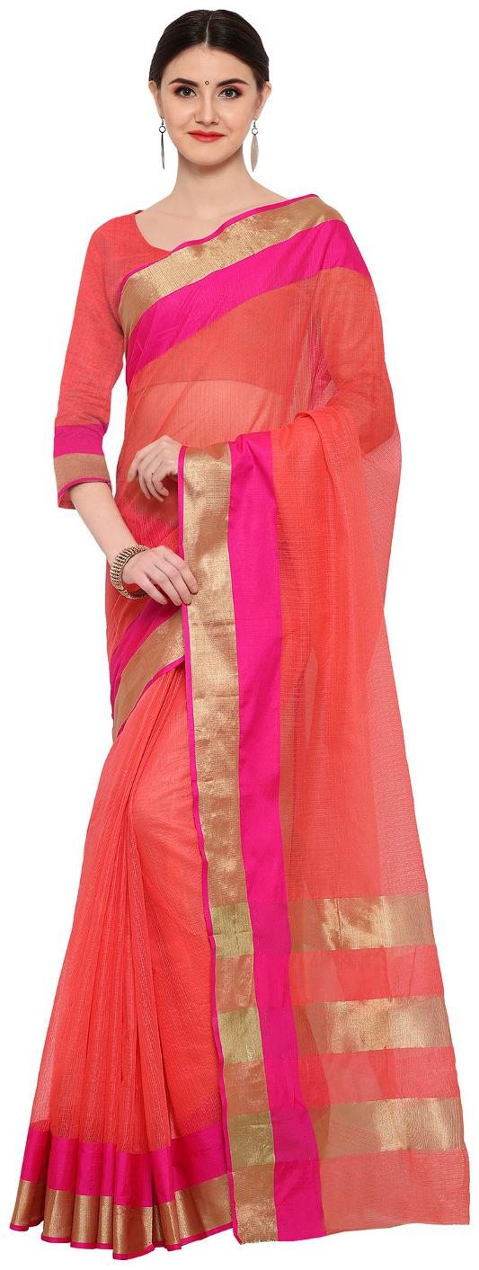 Buy Sareemall Casual Linen Silk Strips Saree With Unstitched Blouse ...