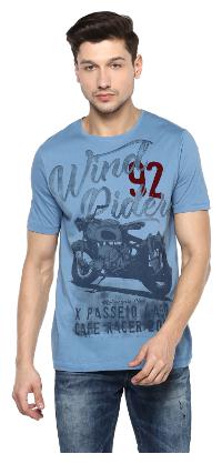 Buy Spykar Men's Slim Fit Round Neck Printed T-Shirt - Blue Online at ...