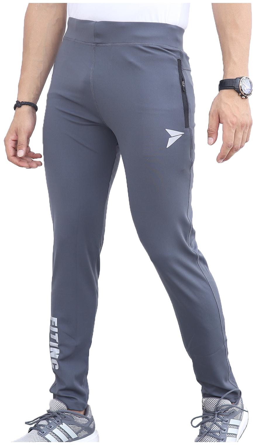 Buy Fitinc Premium Lycra Grey Track Pants with Two Side Zipper Pockets & Logo - Stretchable ...