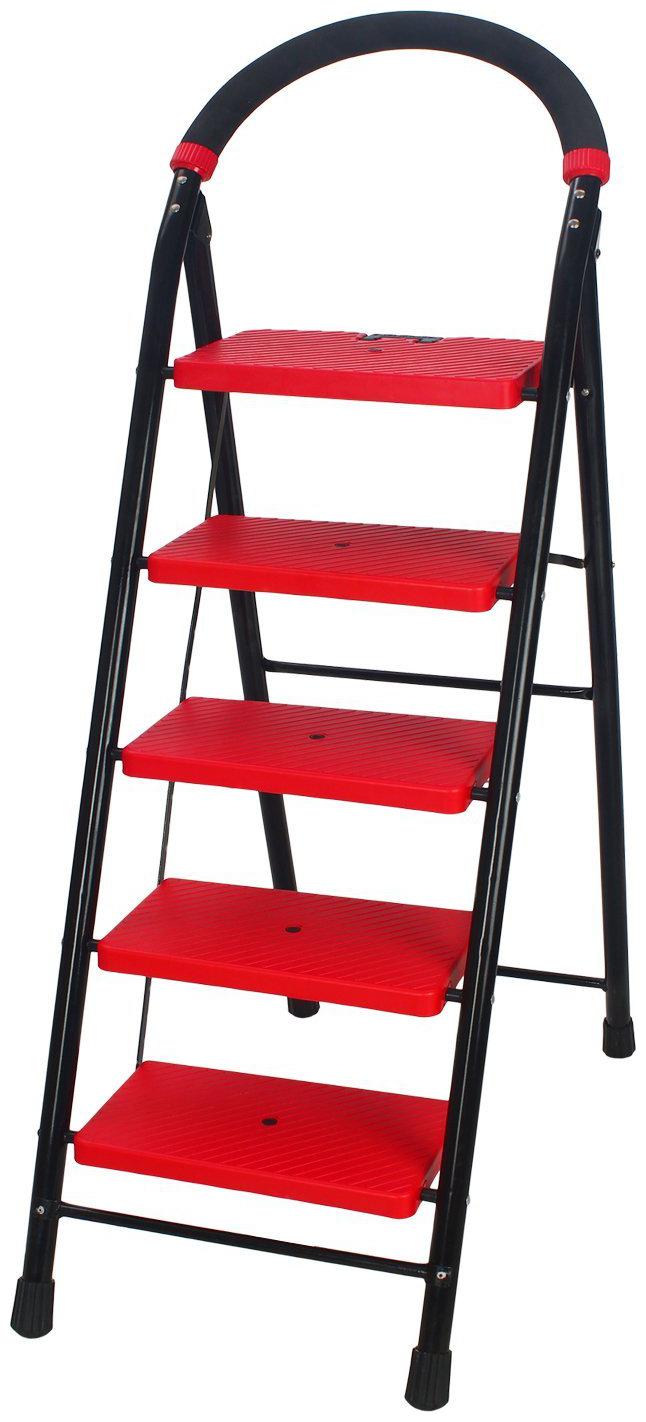 Buy Cipla Plast Stainless steel 5 Steps Ladder ( Red & Black , Front ...