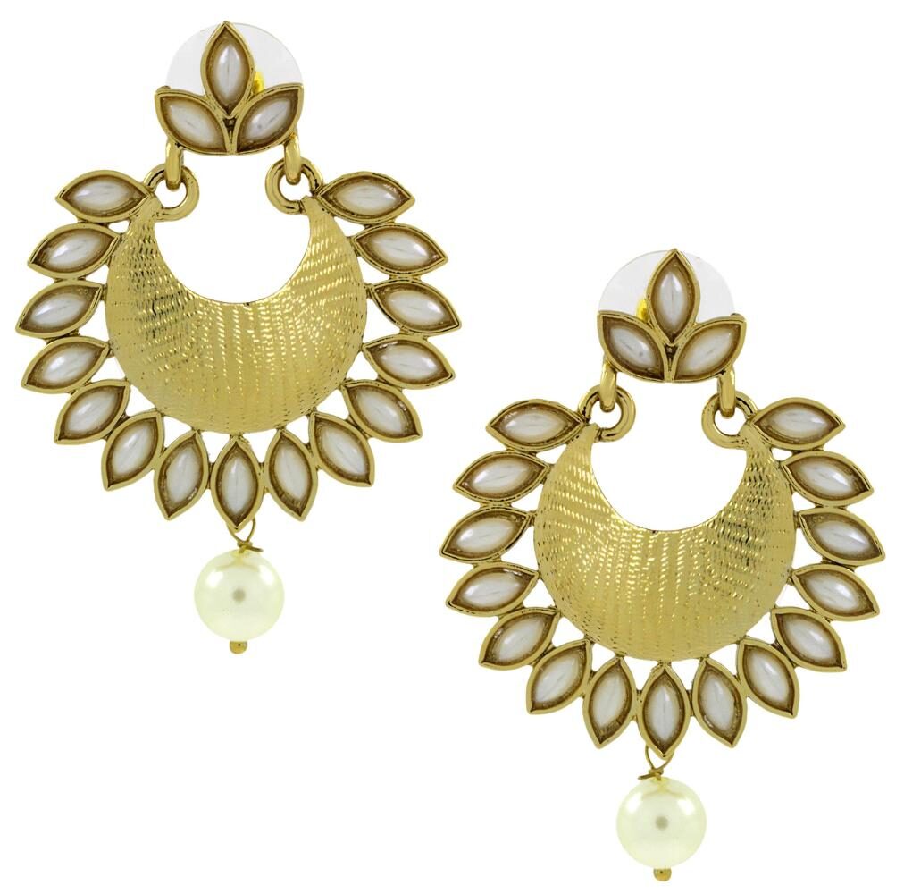 Buy The Jewelbox Dainty Chandbali Pearl Antique 18k Gold Plated Earring ...